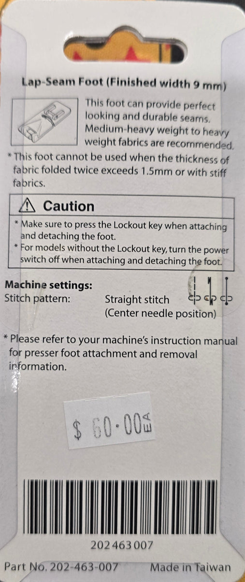 Janome LAP-SEAM FOOT 9MM – Know-How Sewing Essentials